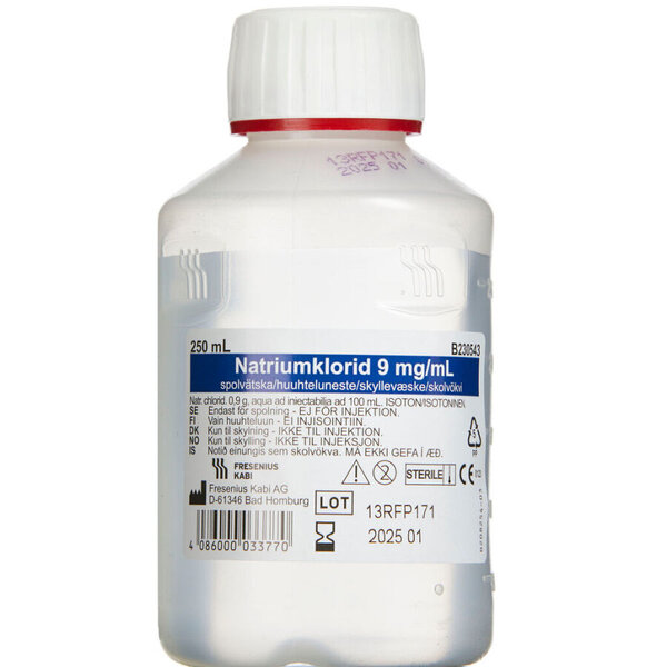 Natriumklorid isotonisk skyllevæske (12 x 250 ml) | Køb på DinApoteker.dk