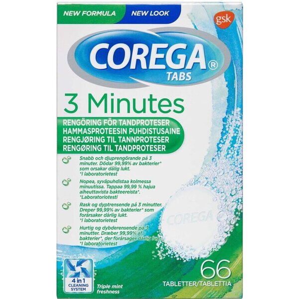 Corega Tabs 3 minutes 66 stk. | Køb på DinApoteker.dk